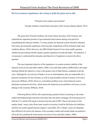 Financial Crisis Analysis - The Great Recession of 2008 | PDF