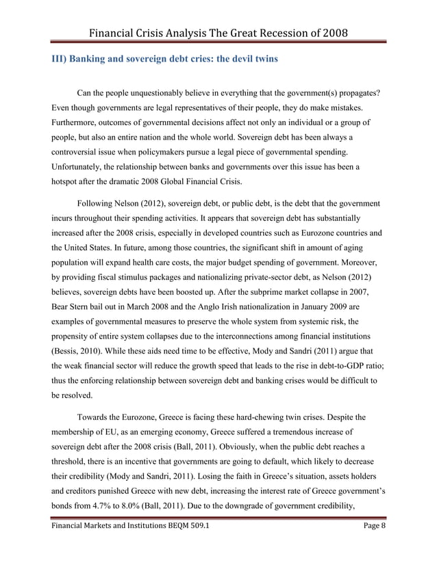 Financial Crisis Analysis - The Great Recession of 2008 | PDF