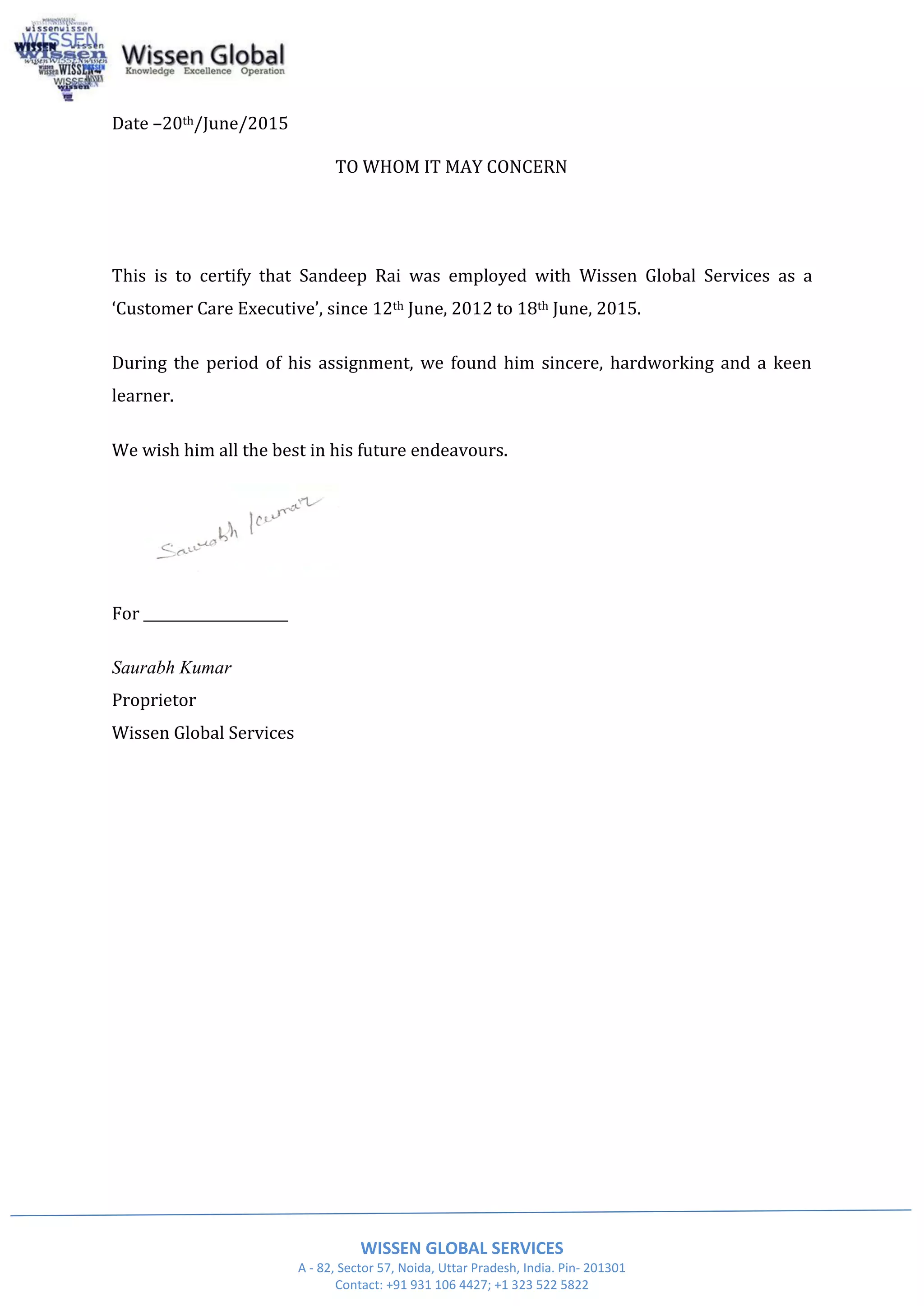 Experience+letter_+Sandeep | PDF