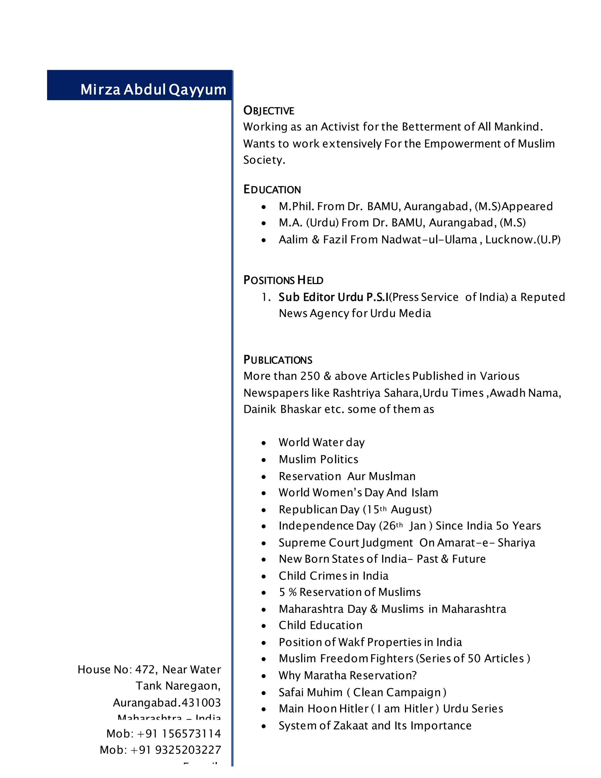 Mirza Abdul Qayyum Resume001 | DOCX