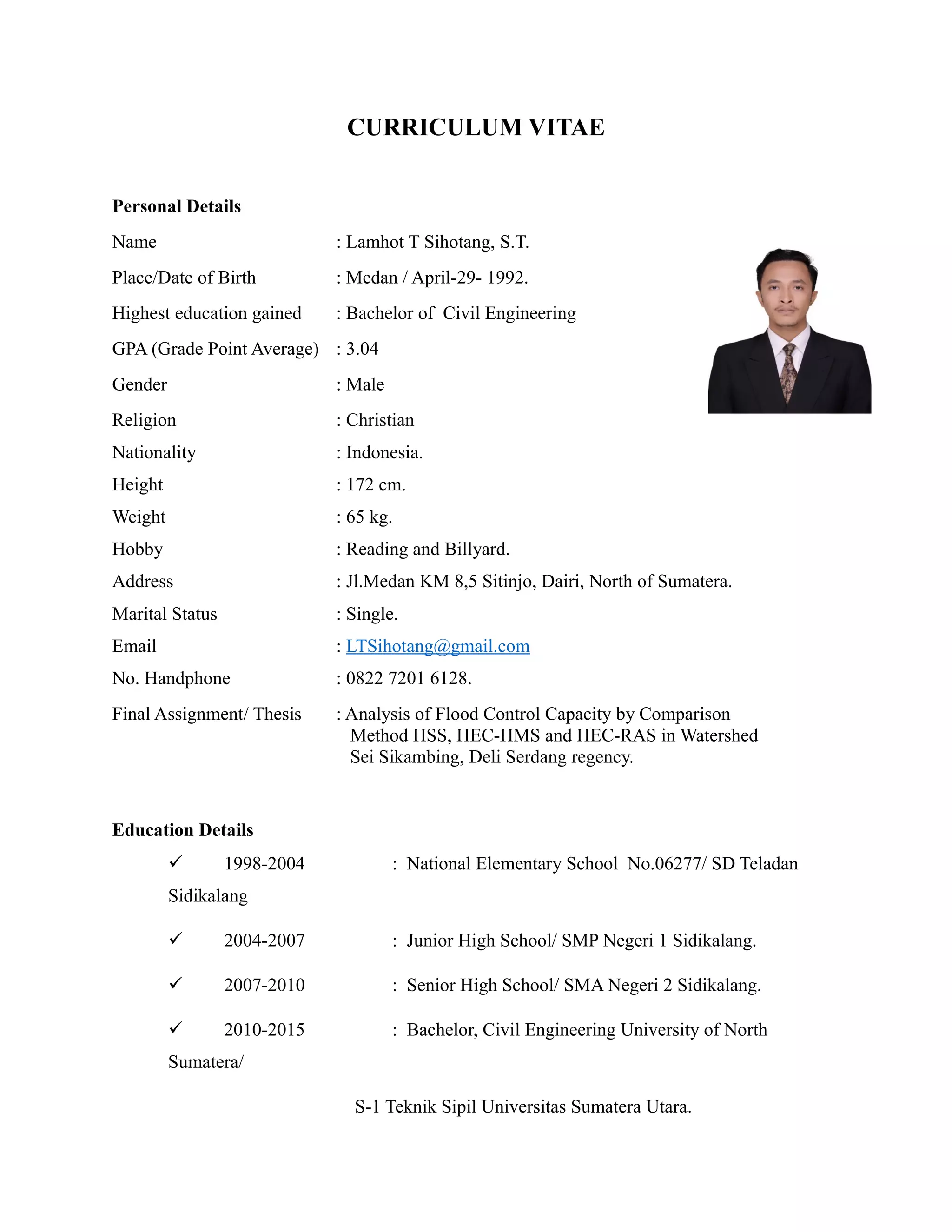 curriculum vitae Lamhot inggris | PDF