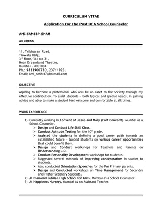 Ami CV | DOC | Professional School | Postgraduate Education