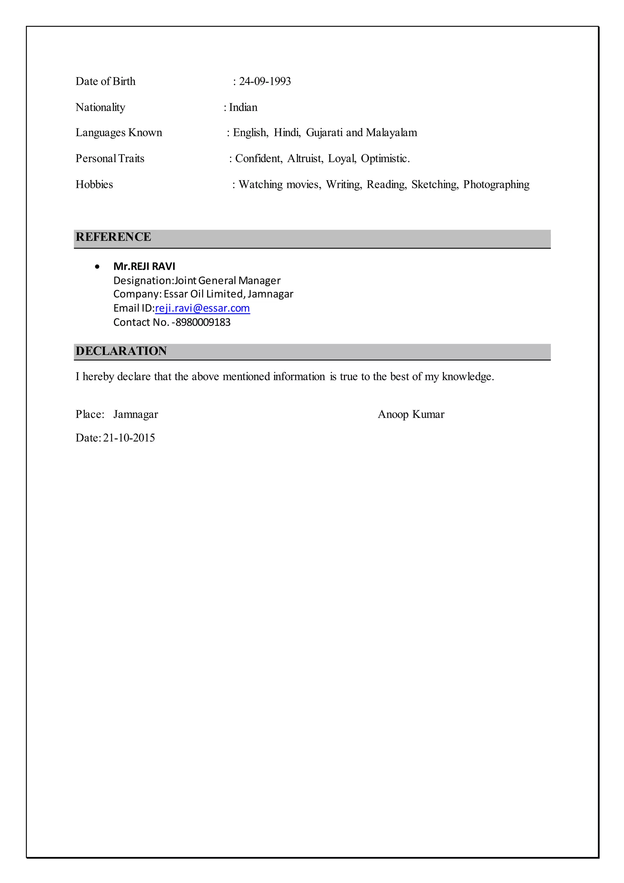 updated resume Anoop | DOCX