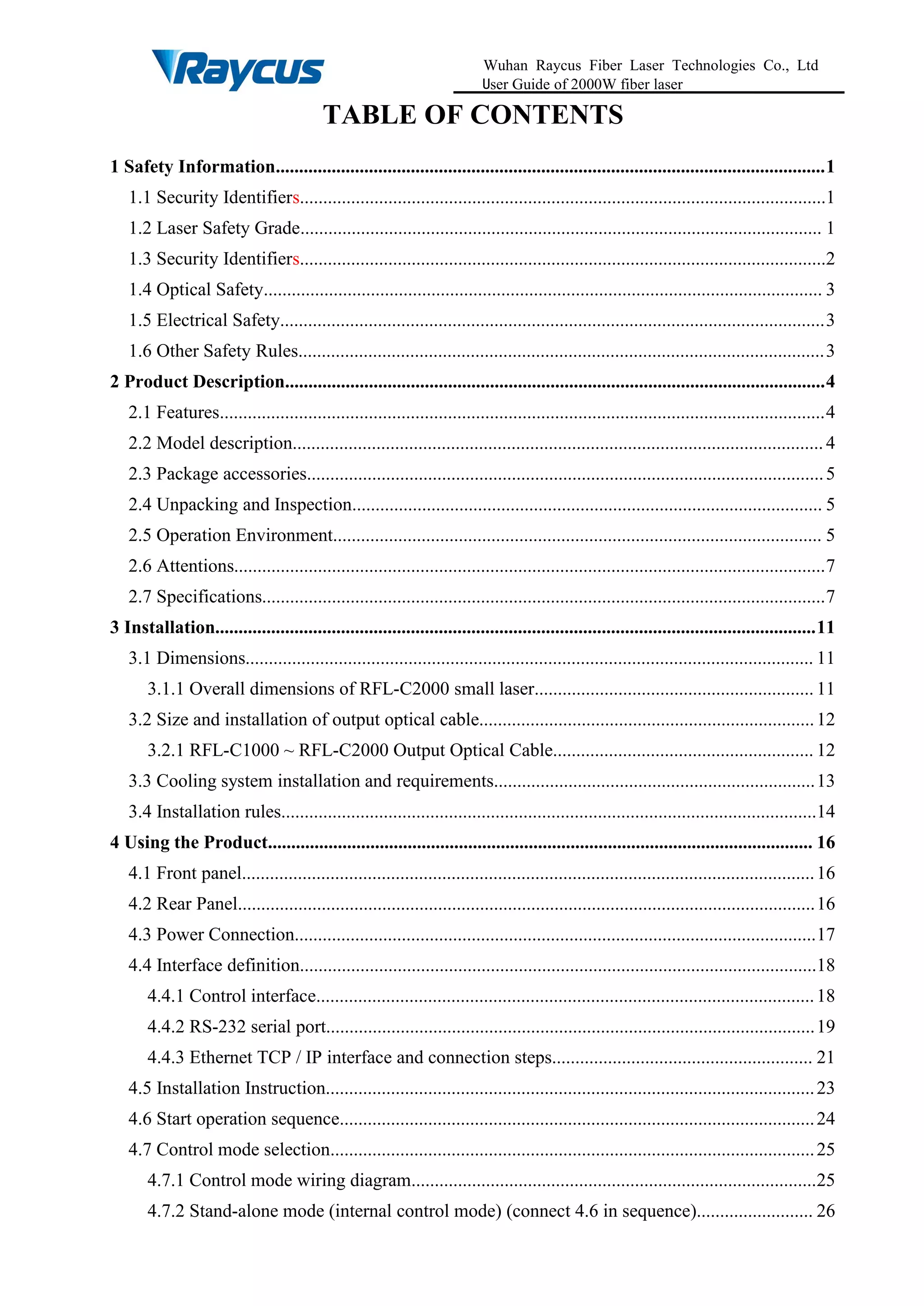 Small Fiber Laser User Guide 2000W | PDF