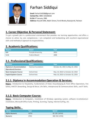 CV (Farhan Siddiqui) | DOCX | Undergraduate Education | College Education