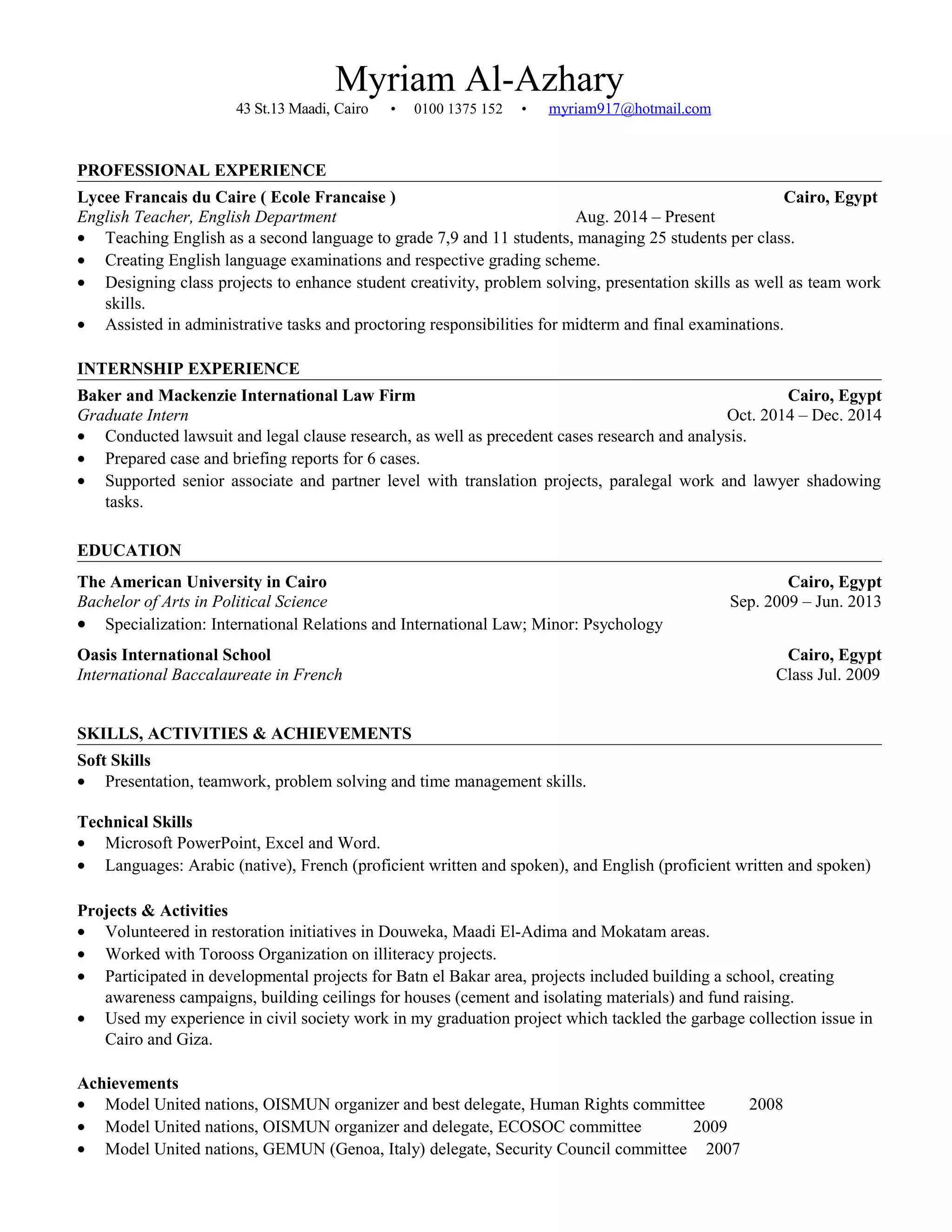 Myriam Alaa - Resume | DOC