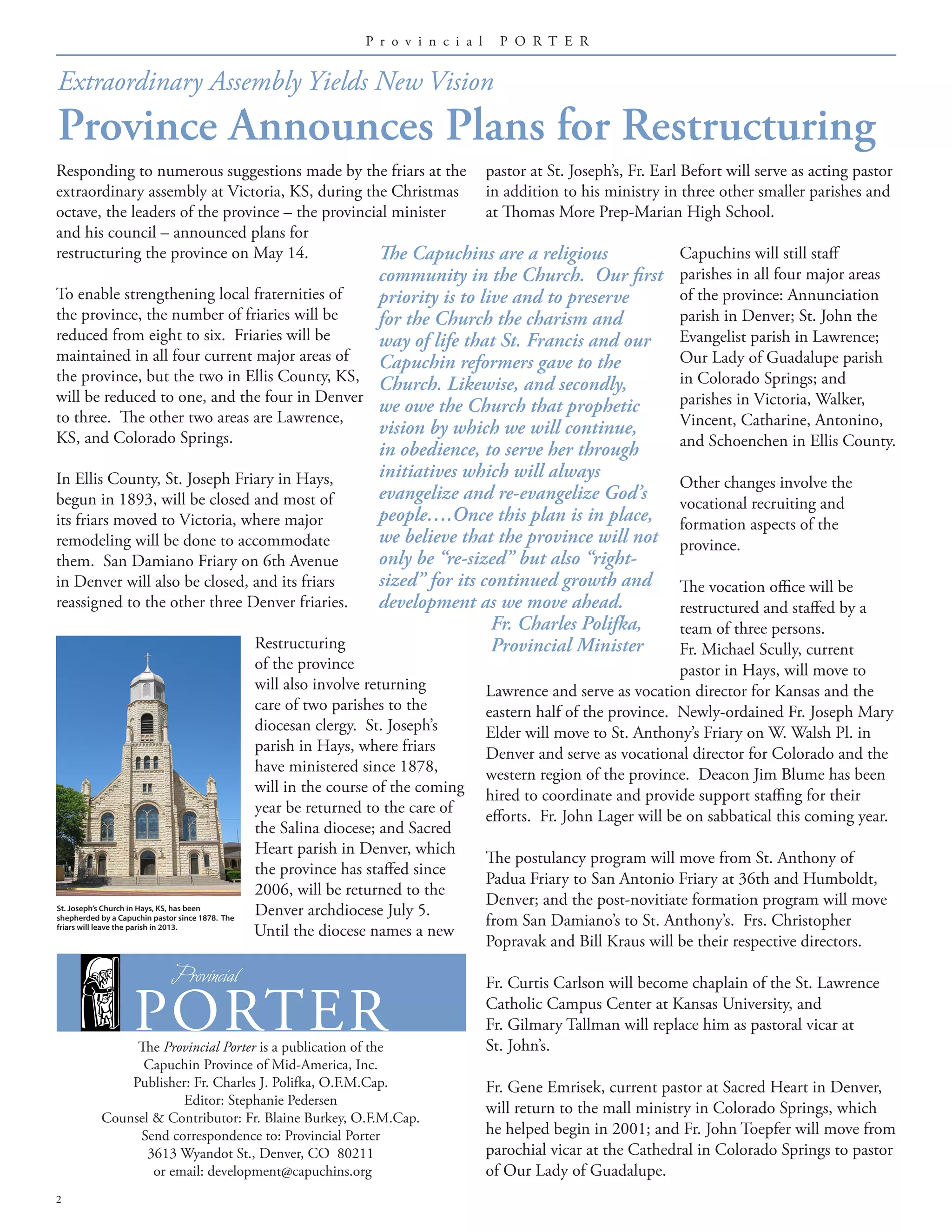 Capuchin Provincial Porter 2Q12 | PDF