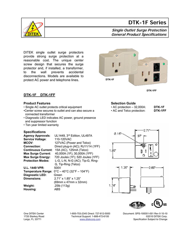Ditek 1FF Data Sheet | PDF | Technology & Computing