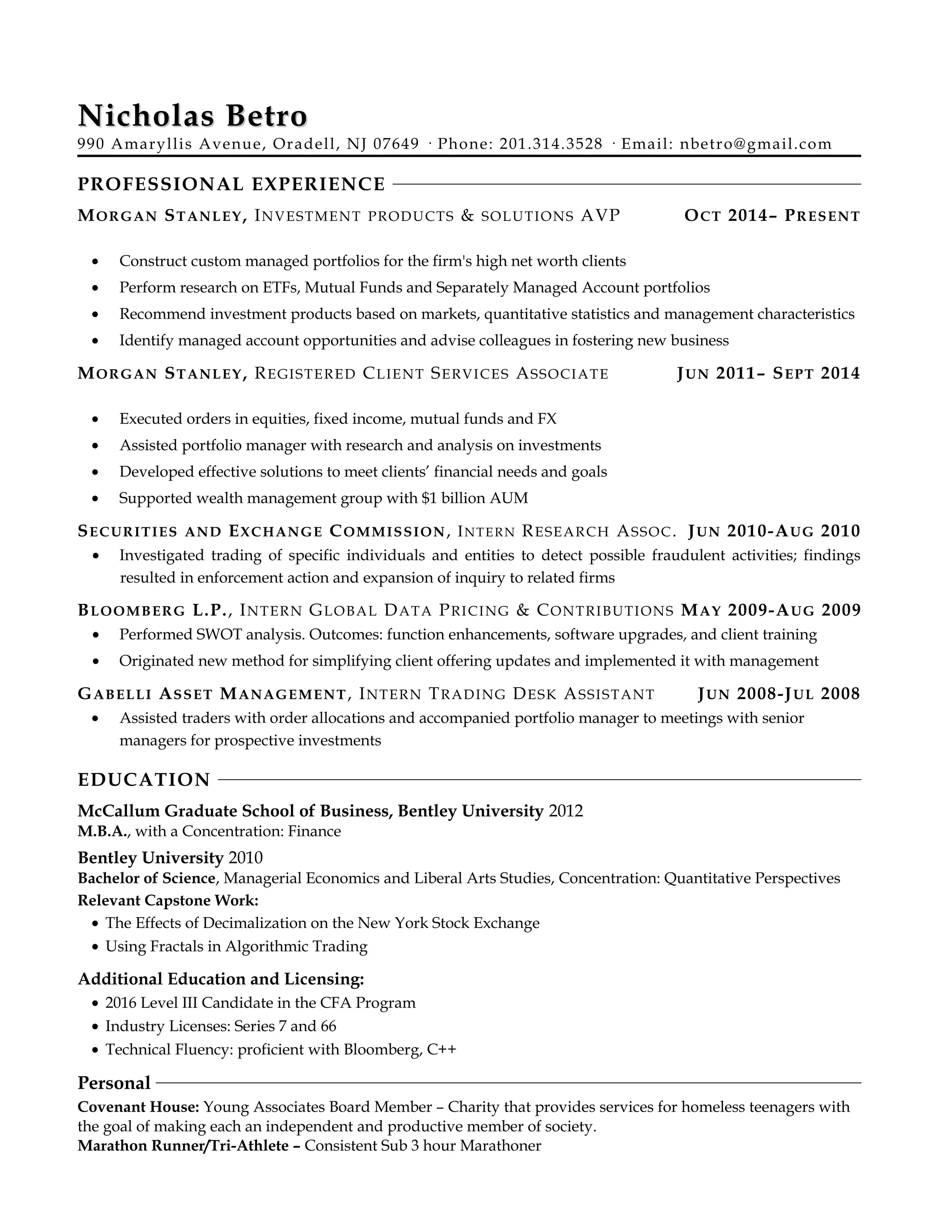 Nicholas Betro resumes | DOC