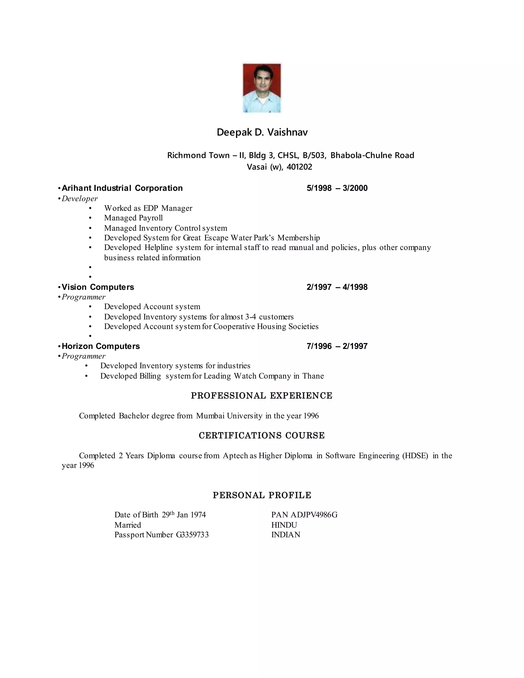 CV - Deepak Vaishnav | DOCX