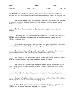 Chapter 8 Quiz | DOCX | Careers