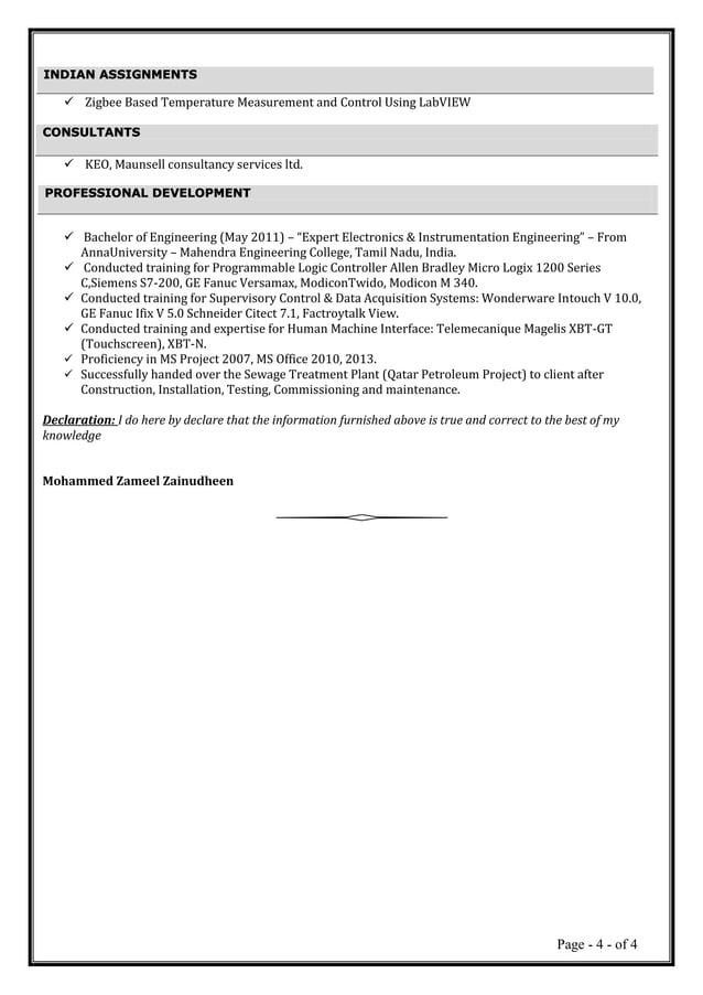 Electrical and Instrumentation Engineer- MZameel CV | PDF