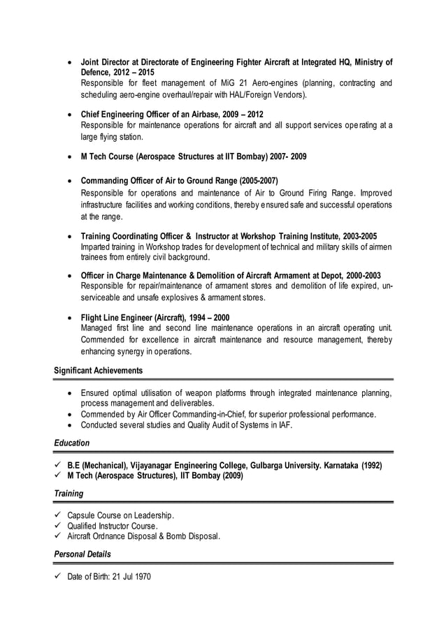 Resume Wg Cdr RS Nagaraj | DOCX | Aviation Industry | Industries