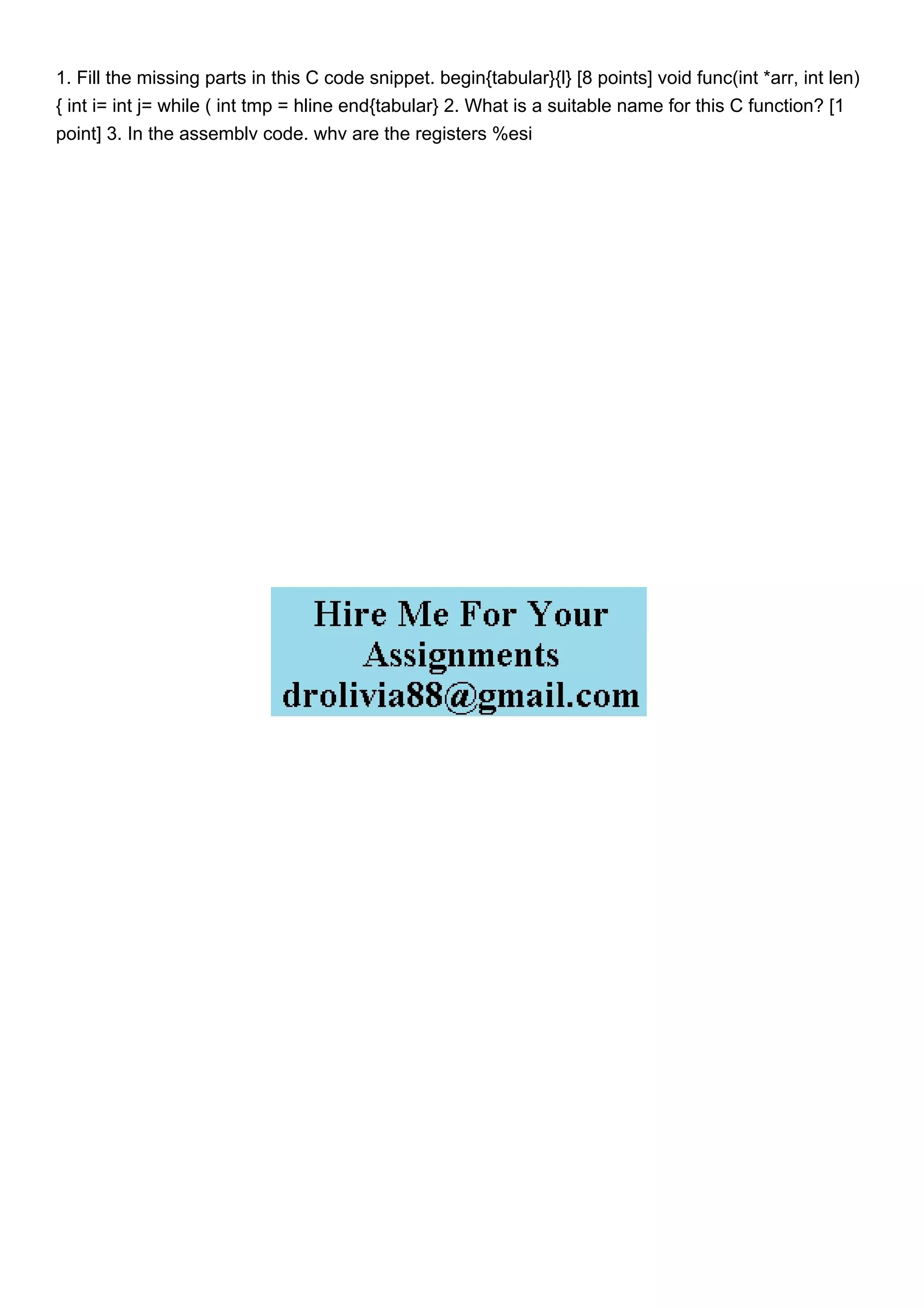 1 Fill the missing parts in this C code snippet begintabu.pdf | Programming Languages | Computing