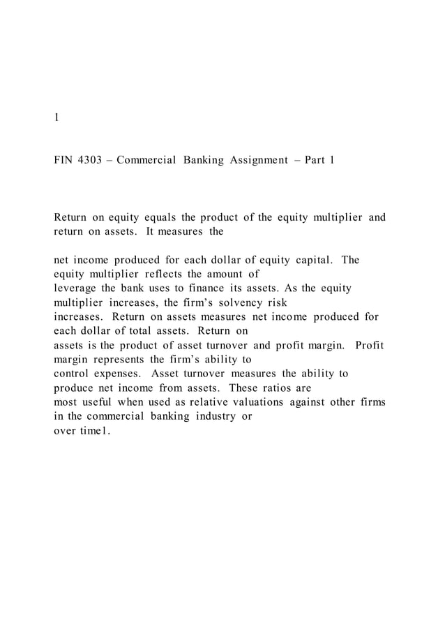 1 FIN 4303 – Commercial Banking Assignment – Part 1 | PDF