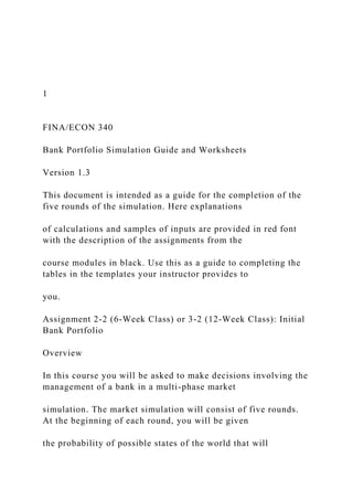 1 FINAECON 340 Bank Portfolio Simulation Guide and .docx | Stocks and ...