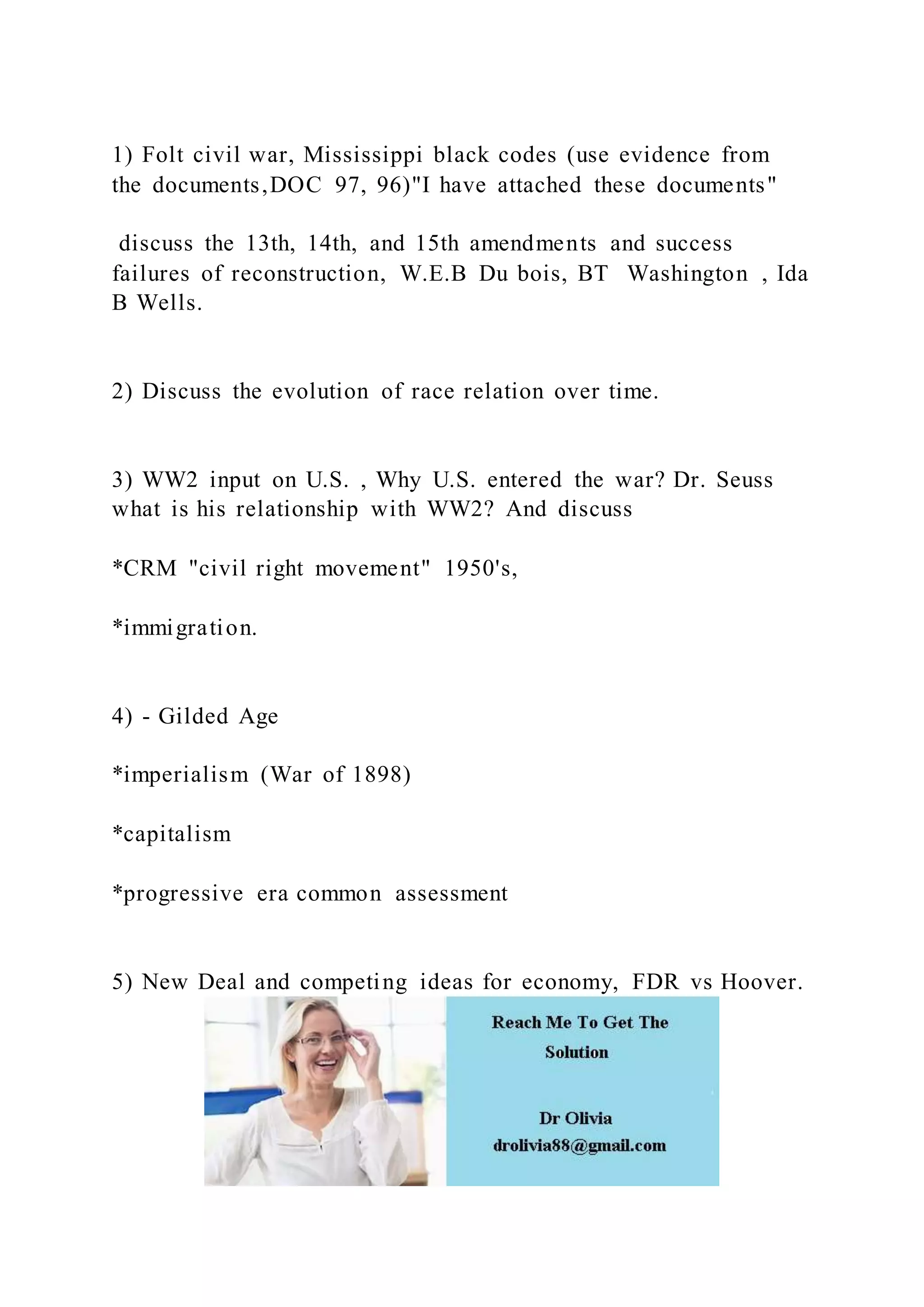1) Folt civil war, Mississippi black codes (use evidence from the do | PDF