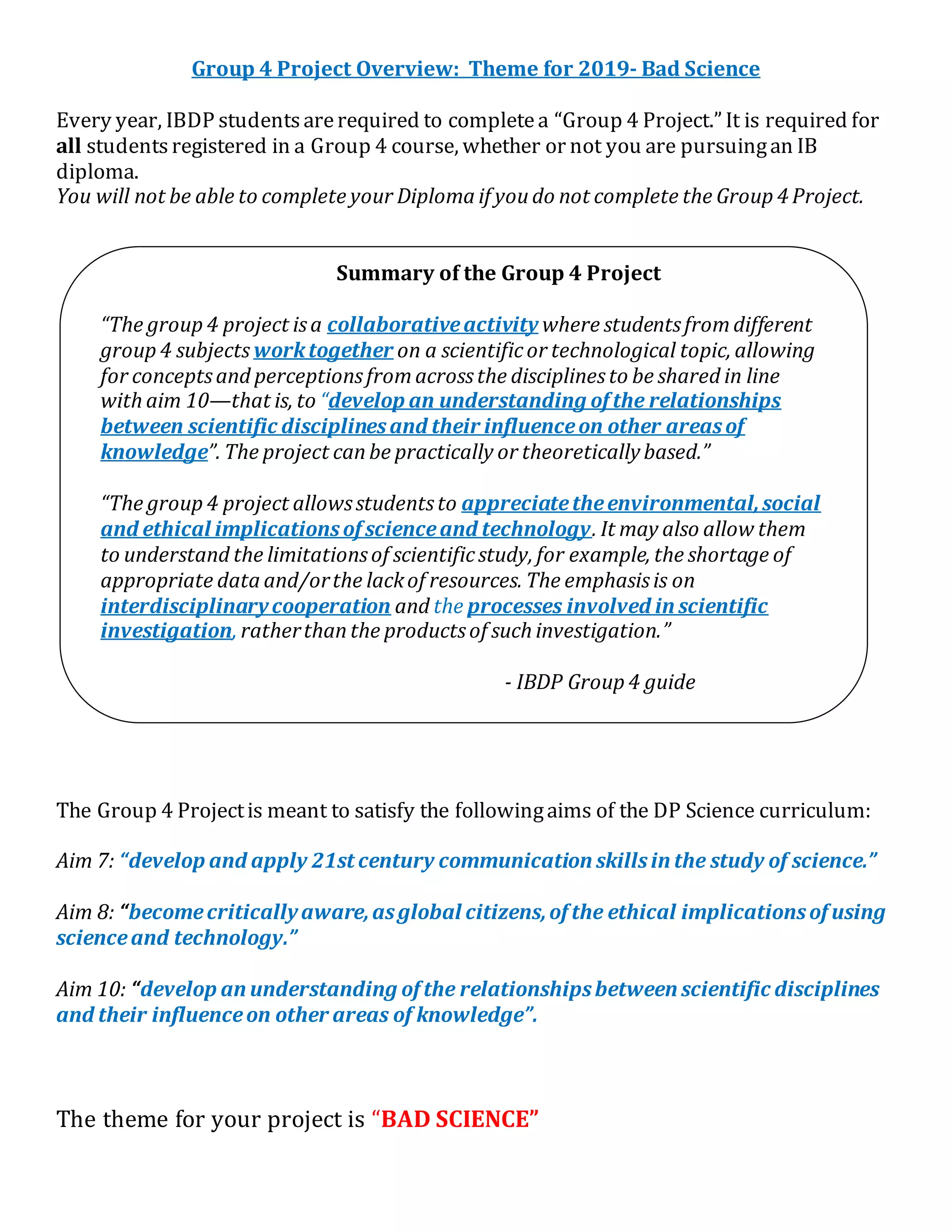 IBDP Group 4 Project Bad science Student Overview | DOCX