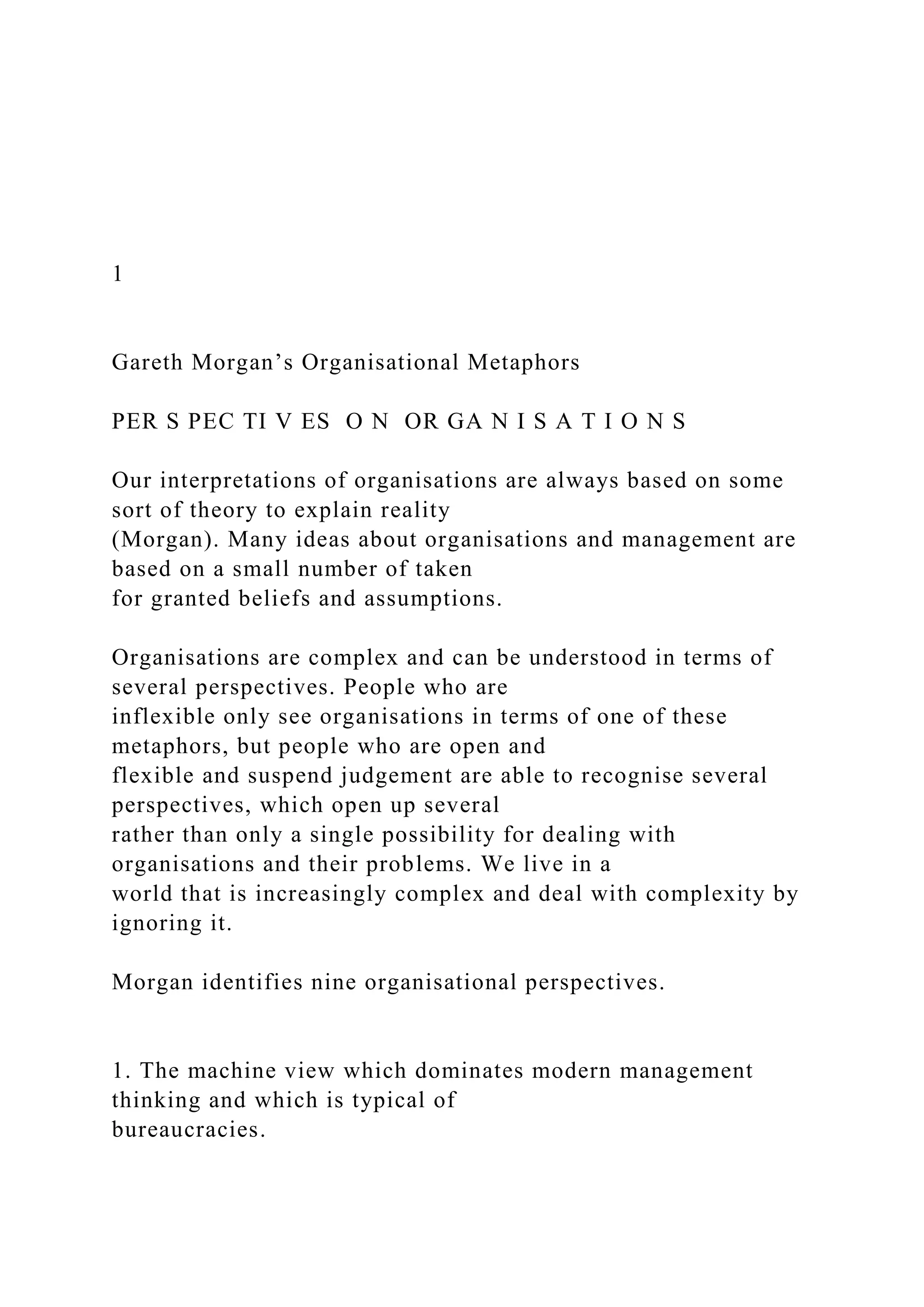 1 Gareth Morgan’s Organisational Metaphors PER S .docx