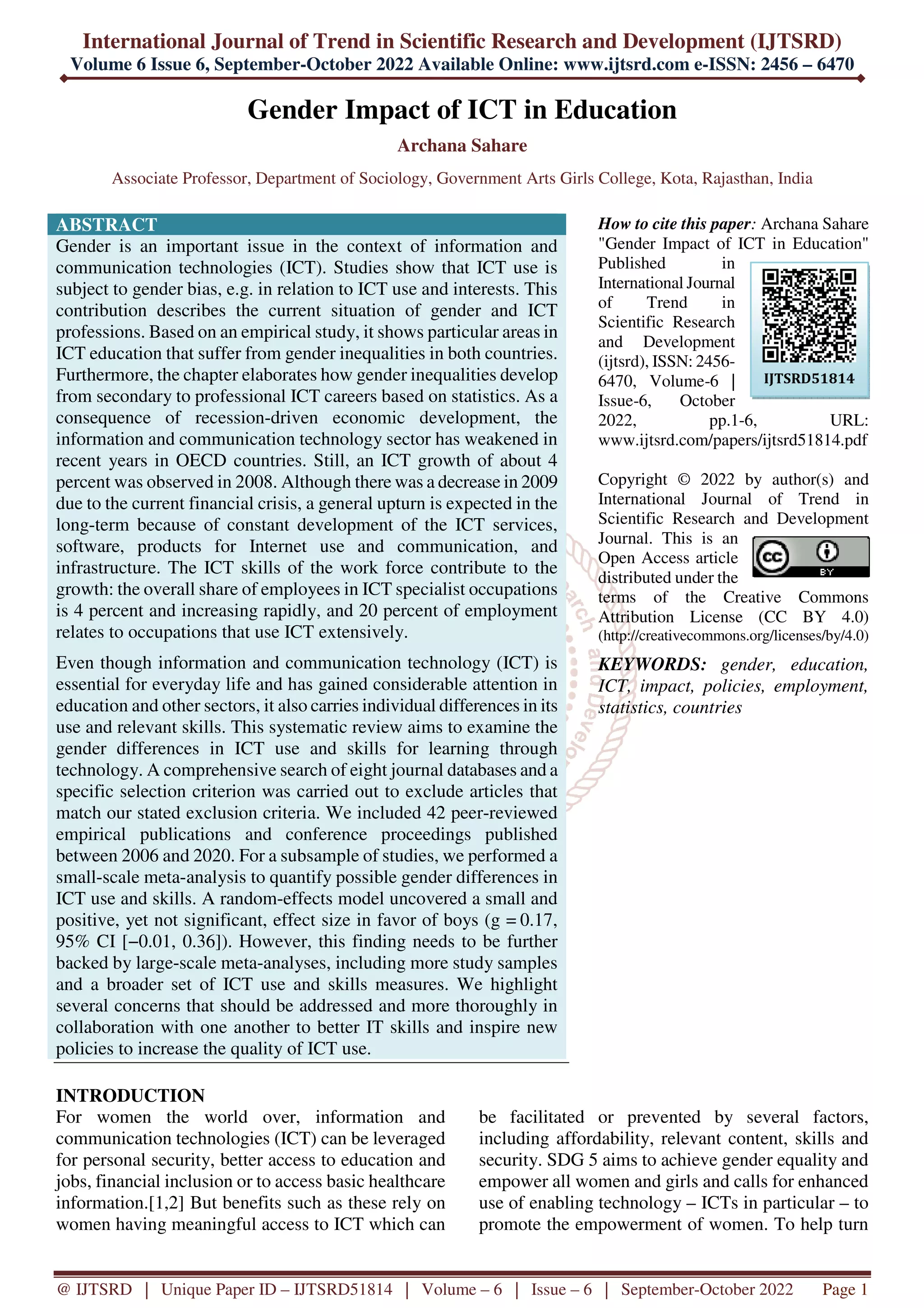 Gender Impact of ICT in Education | PDF
