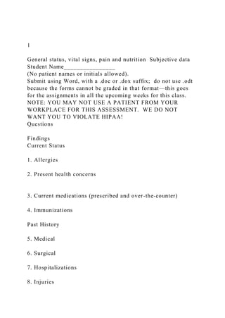 1General status, vital signs, pain and nutrition Subjective d.docx ...