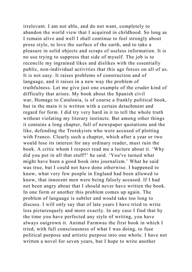 1George OrwellWhy I WriteFrom a very early age, perh.docx