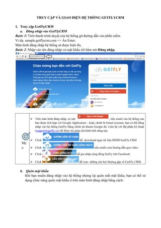 #1 Hướng dẫn sử dụng phần mềm GetFly - Đăng nhập vào giao diện | PDF