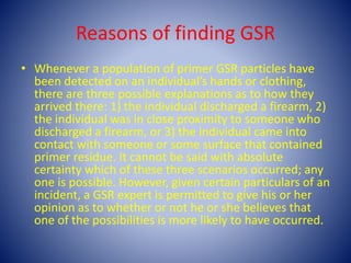 GSR (Gun Shot Residue) | PPTX | Arms & Ammunition | Sensitive Topics
