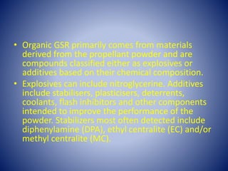 GSR (Gun Shot Residue) | PPTX | Arms & Ammunition | Sensitive Topics