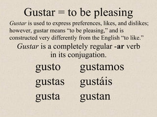 Gustar and Similar Verbs | PPT