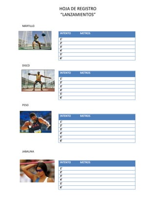 Hojas de Registro Atletismo 2º ESO 1ª evaluación | DOCX