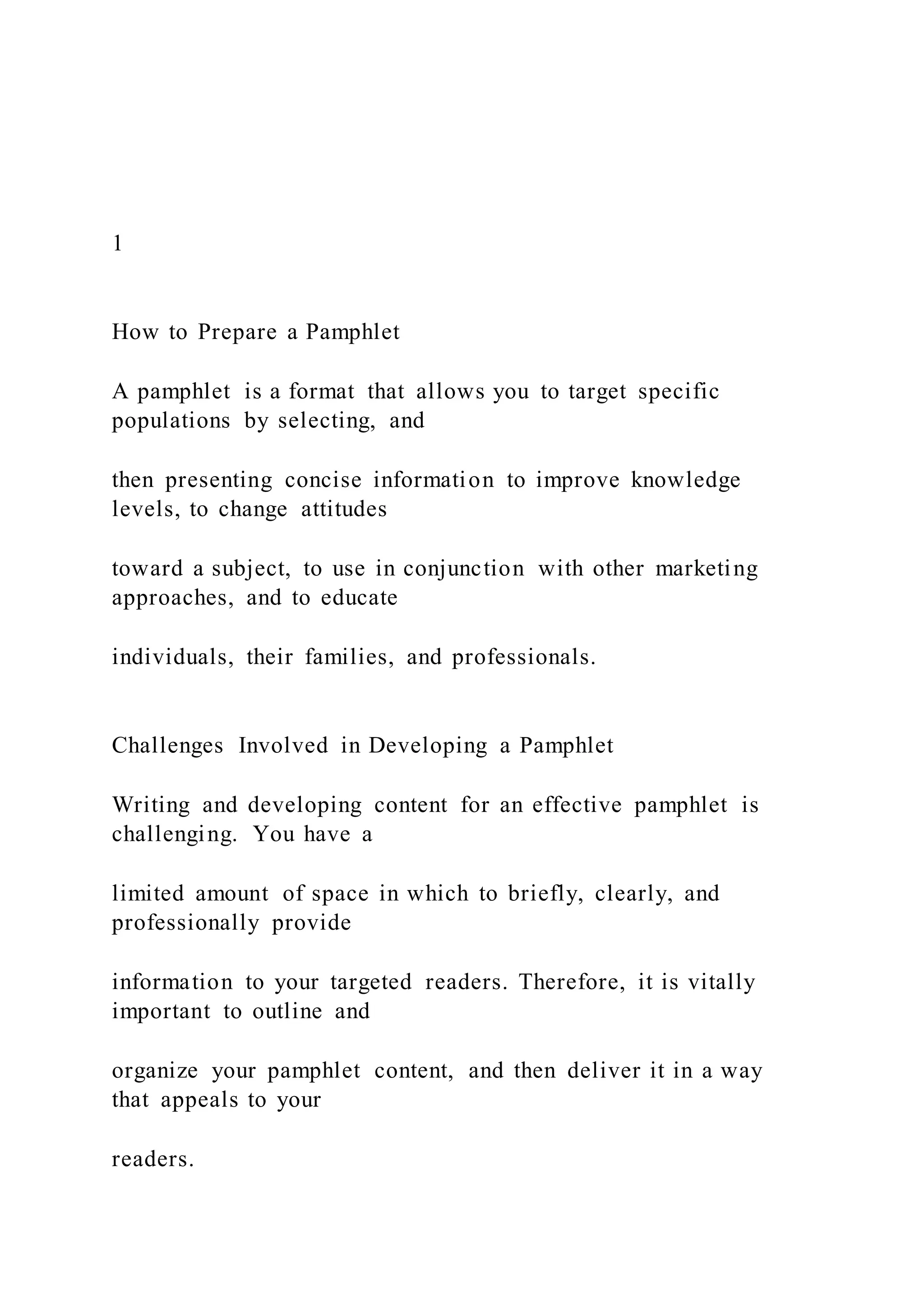 1 How to Prepare a Pamphlet A pamphlet is a format | DOCX