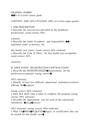 1 HSC 0003, Introduction to Health Care Paper Rubric (Re | DOCX