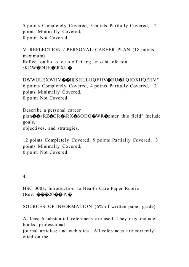 1 HSC 0003, Introduction to Health Care Paper Rubric (Re | DOCX
