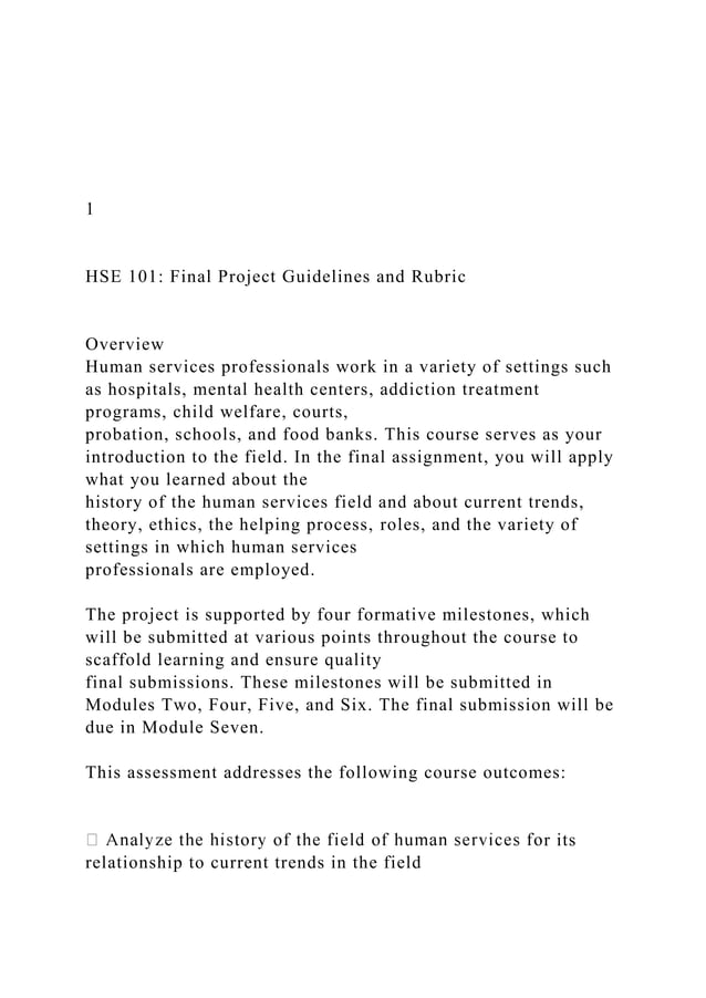 1 HSE 101 Final Project Guidelines and Rubric .docx