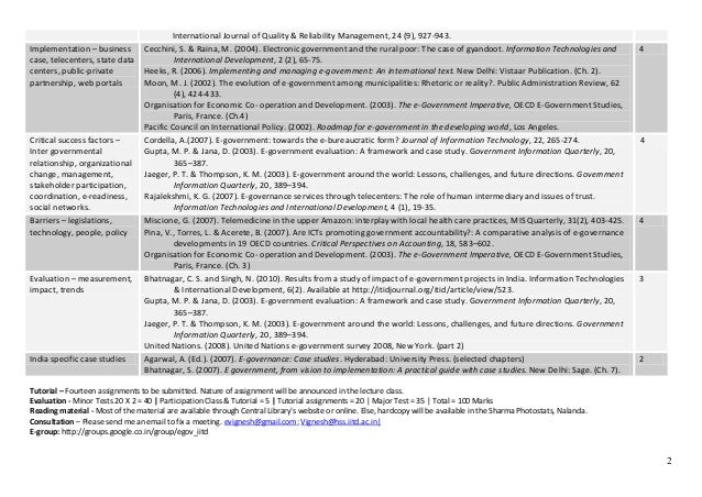 E-Governance : HUL291 Course syllabus