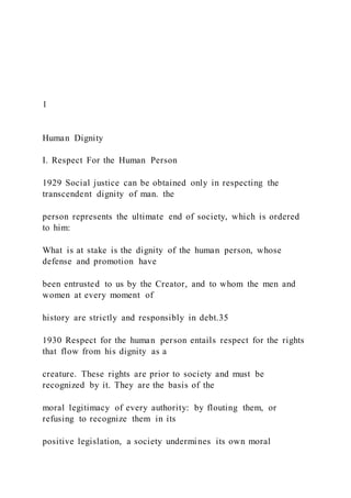 1 Human Dignity I. Respect For the Human Person | DOCX