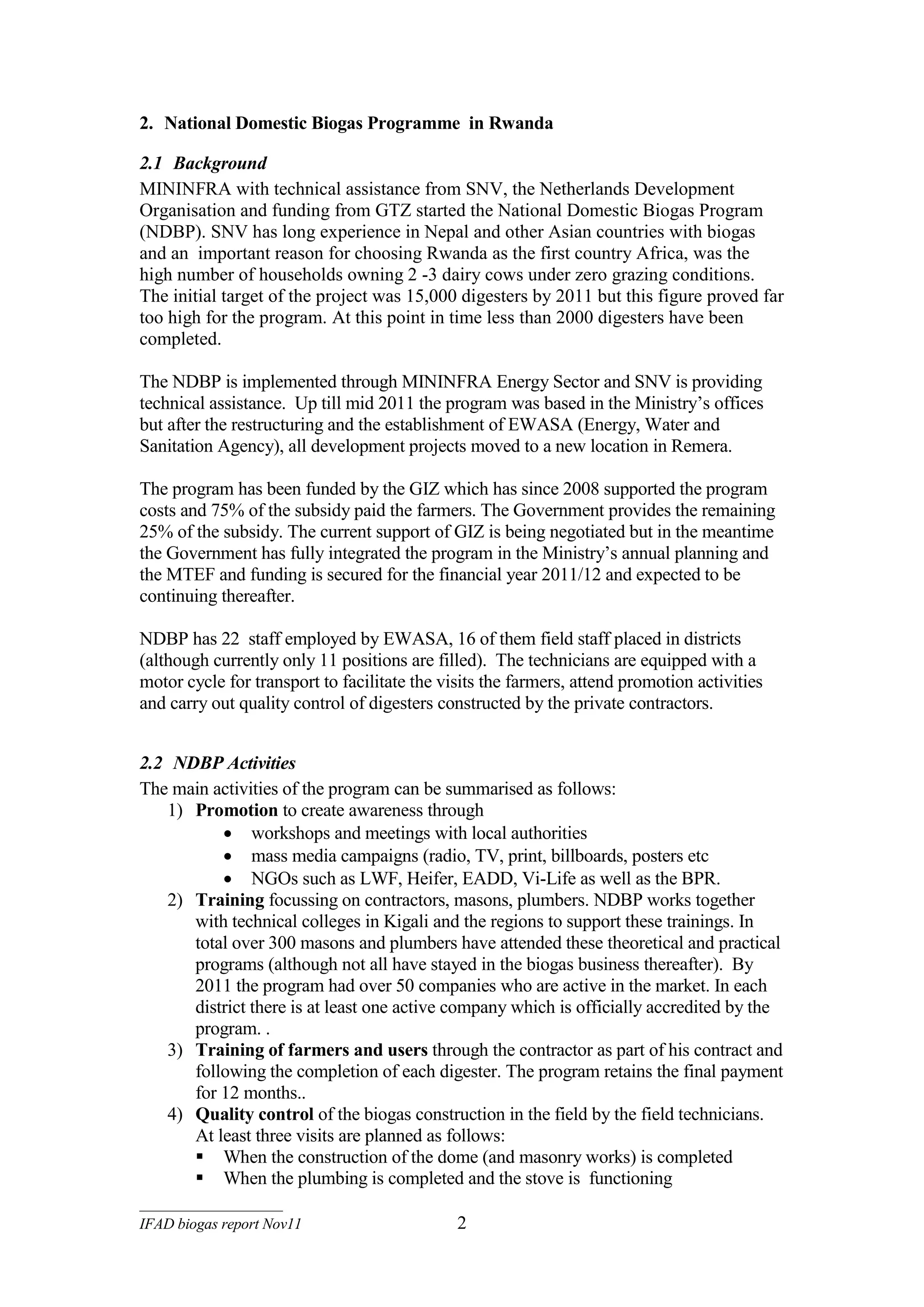 IFAD Biogas support Mission in Rwanda | PDF