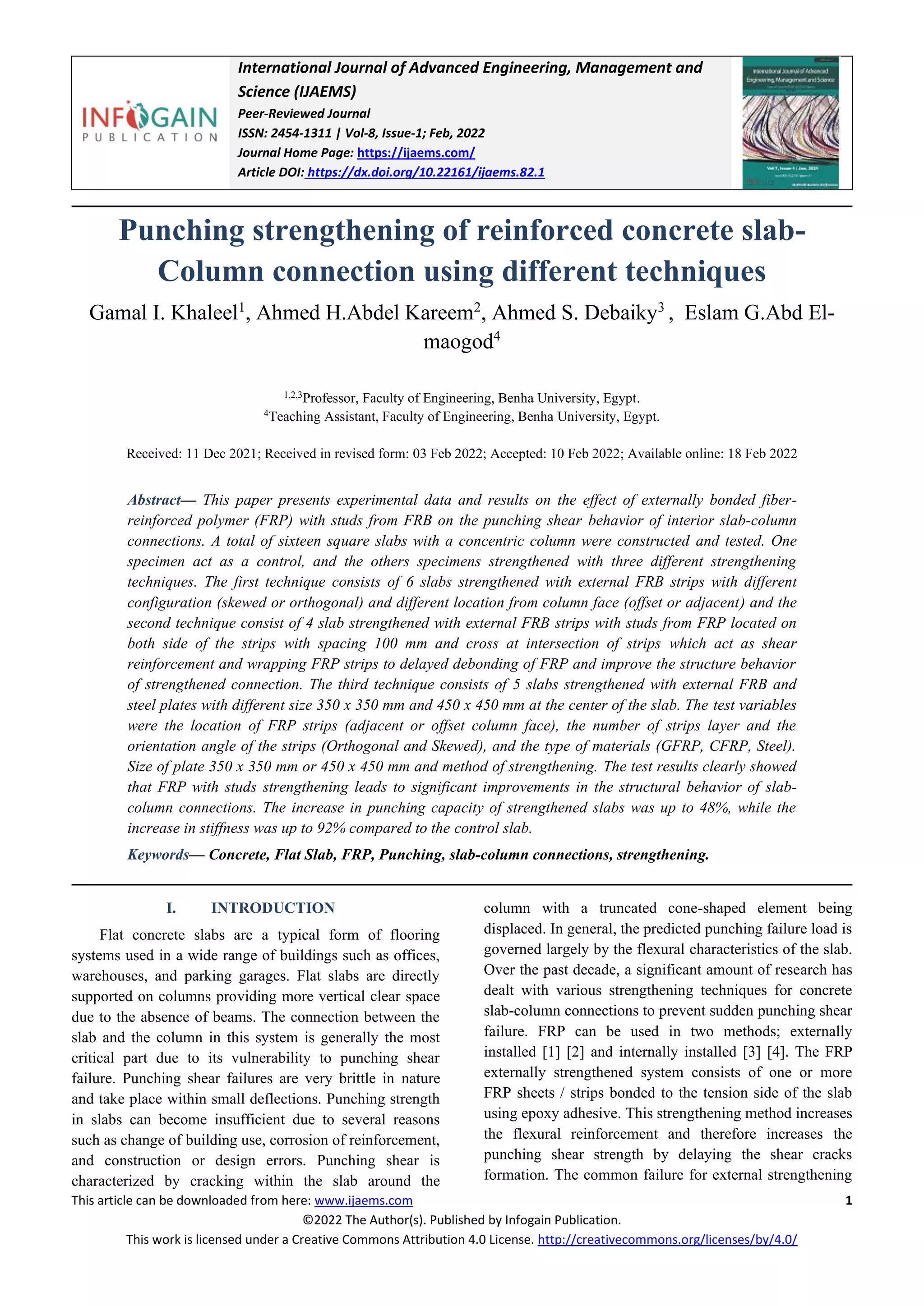 Punching strengthening of reinforced concrete slab-Column connection ...