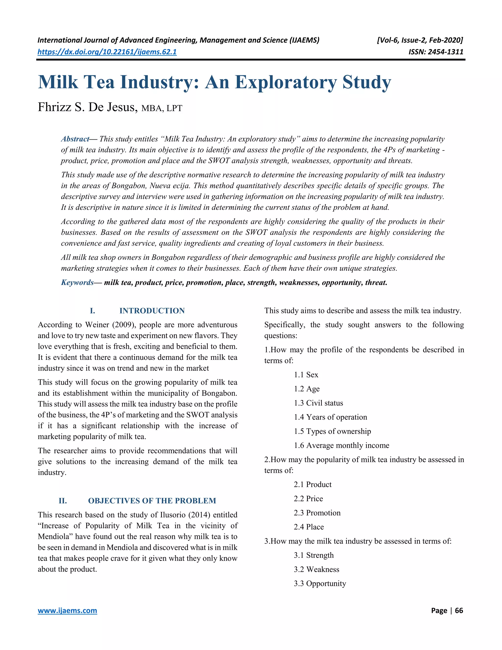 Milk Tea Industry: An Exploratory Study | PDF