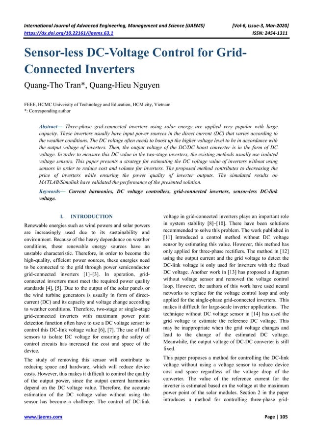 Sensor-less DC-Voltage Control for Grid-Connected Inverters | PDF