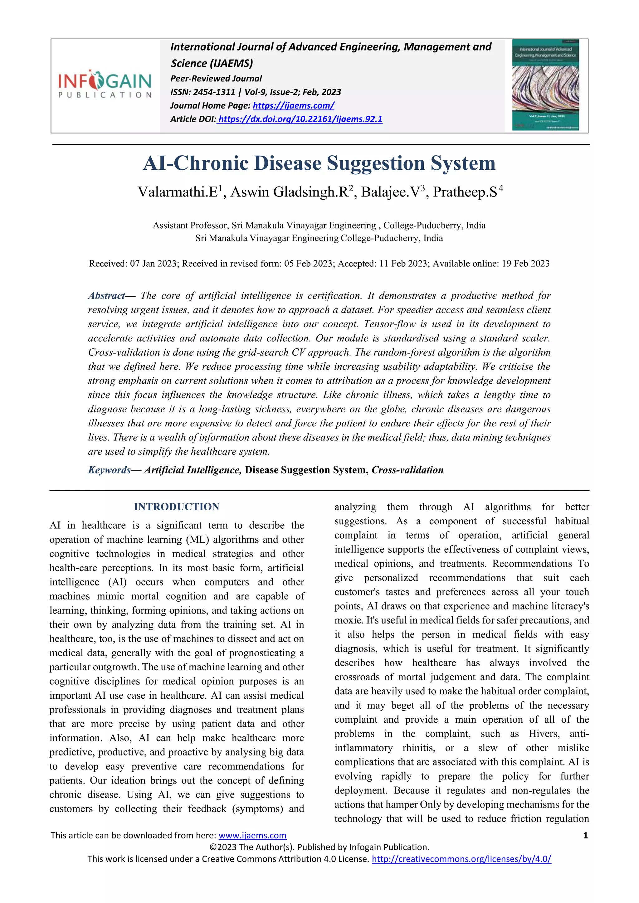 AI-Chronic Disease Suggestion System | PDF