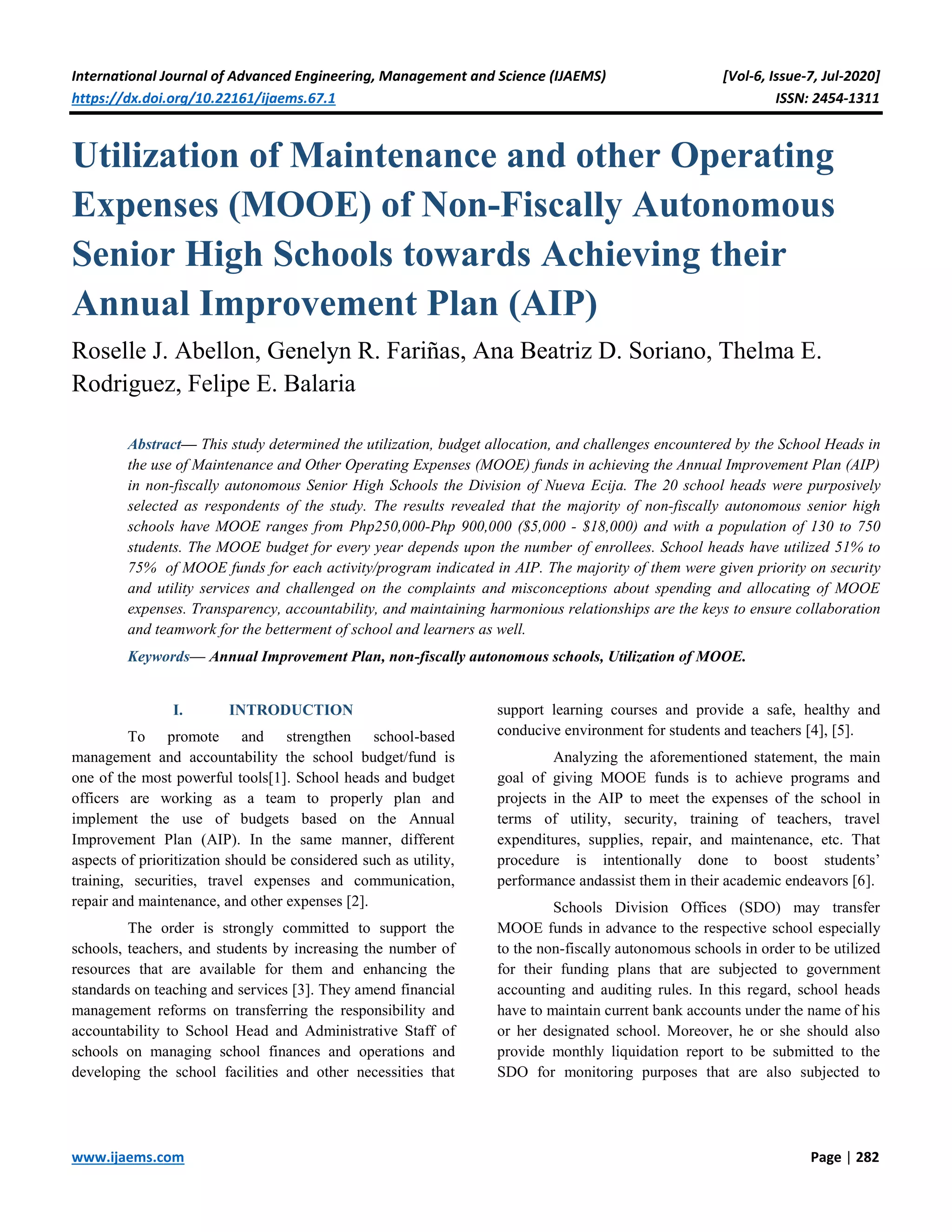 Utilization of Maintenance and other Operating Expenses (MOOE) of Non ...