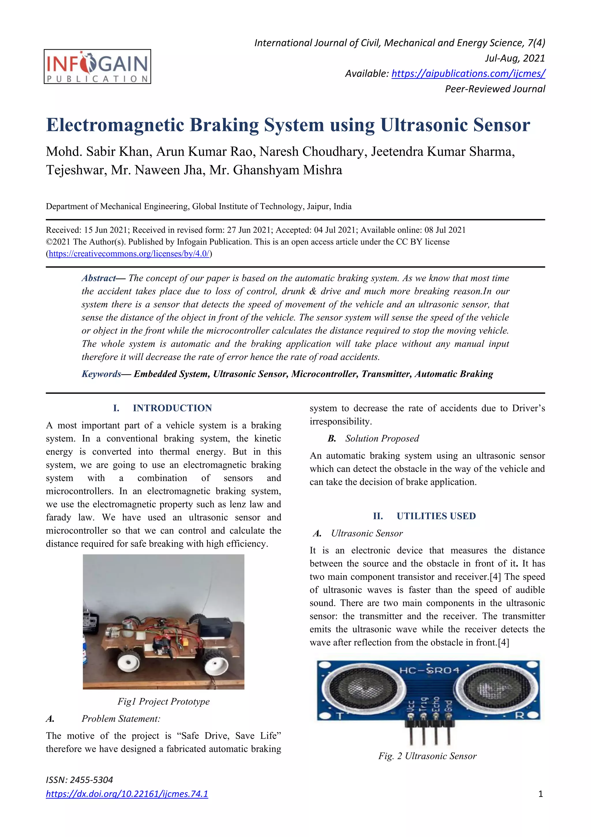Electromagnetic Braking System using Ultrasonic Sensor | PDF
