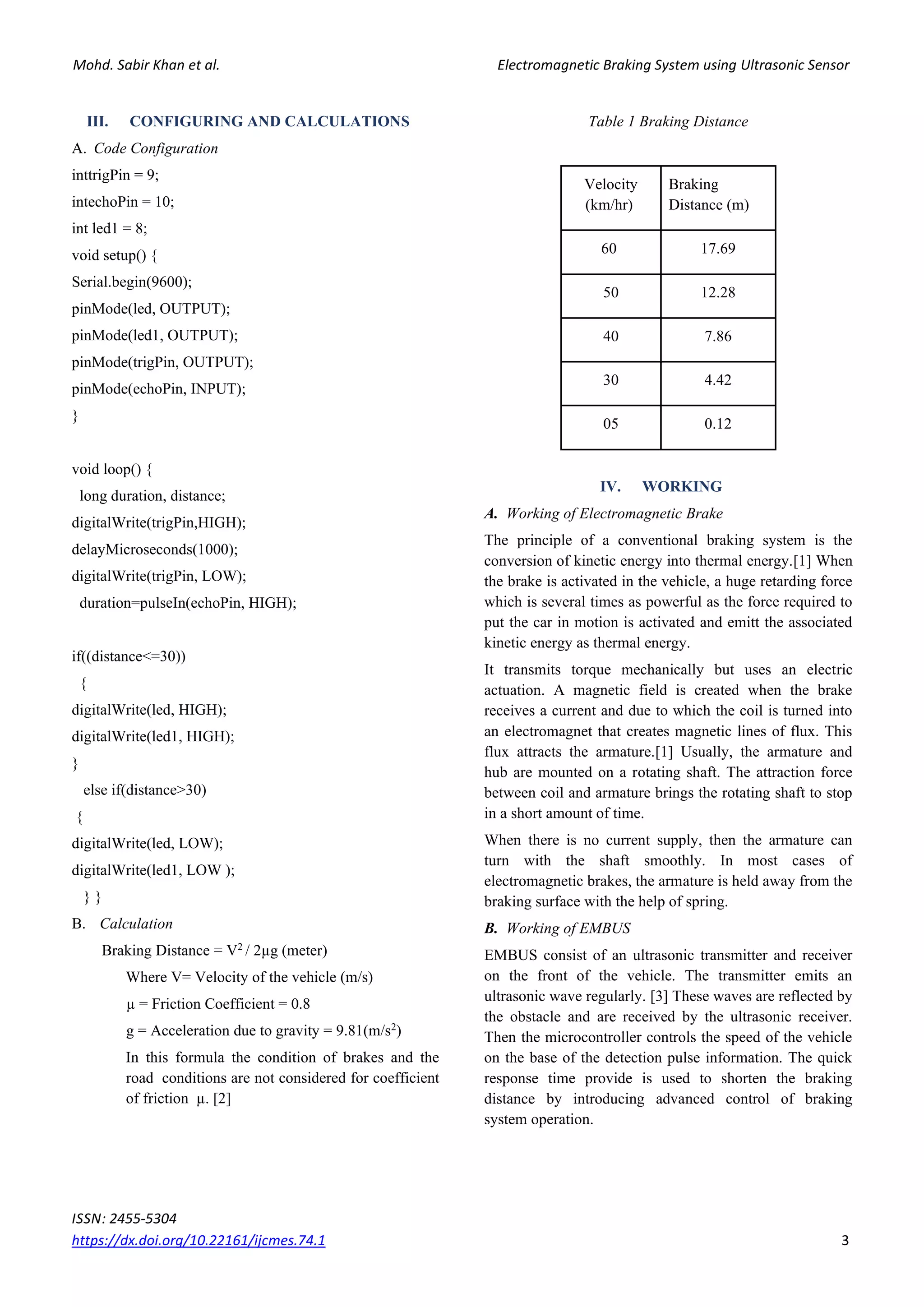 Electromagnetic Braking System using Ultrasonic Sensor | PDF