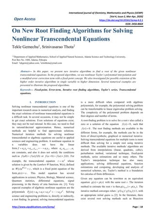 On New Root Finding Algorithms for Solving Nonlinear Transcendental Equations | PDF