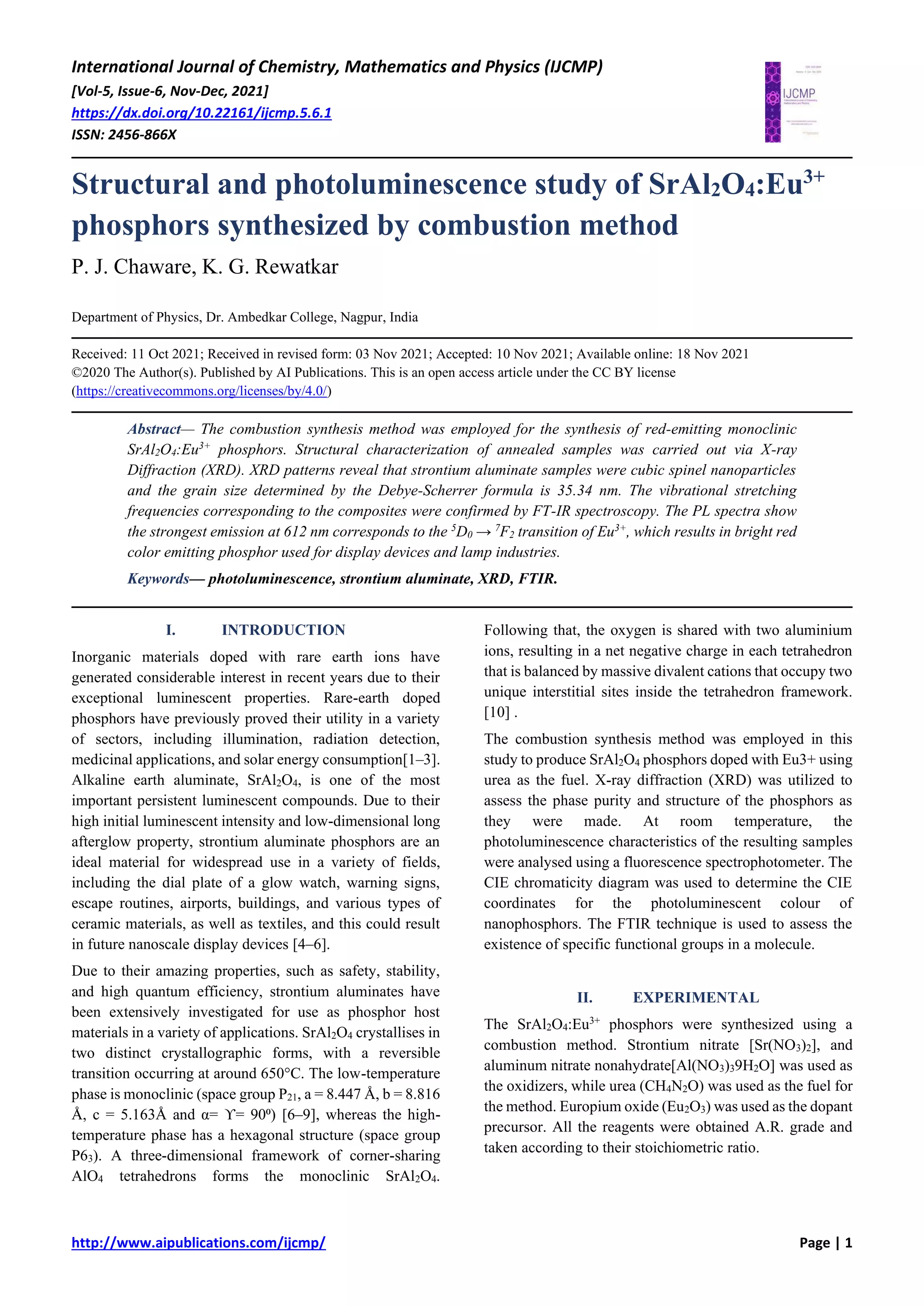 Structural and photoluminescence study of SrAl2O4:Eu3+ phosphors ...