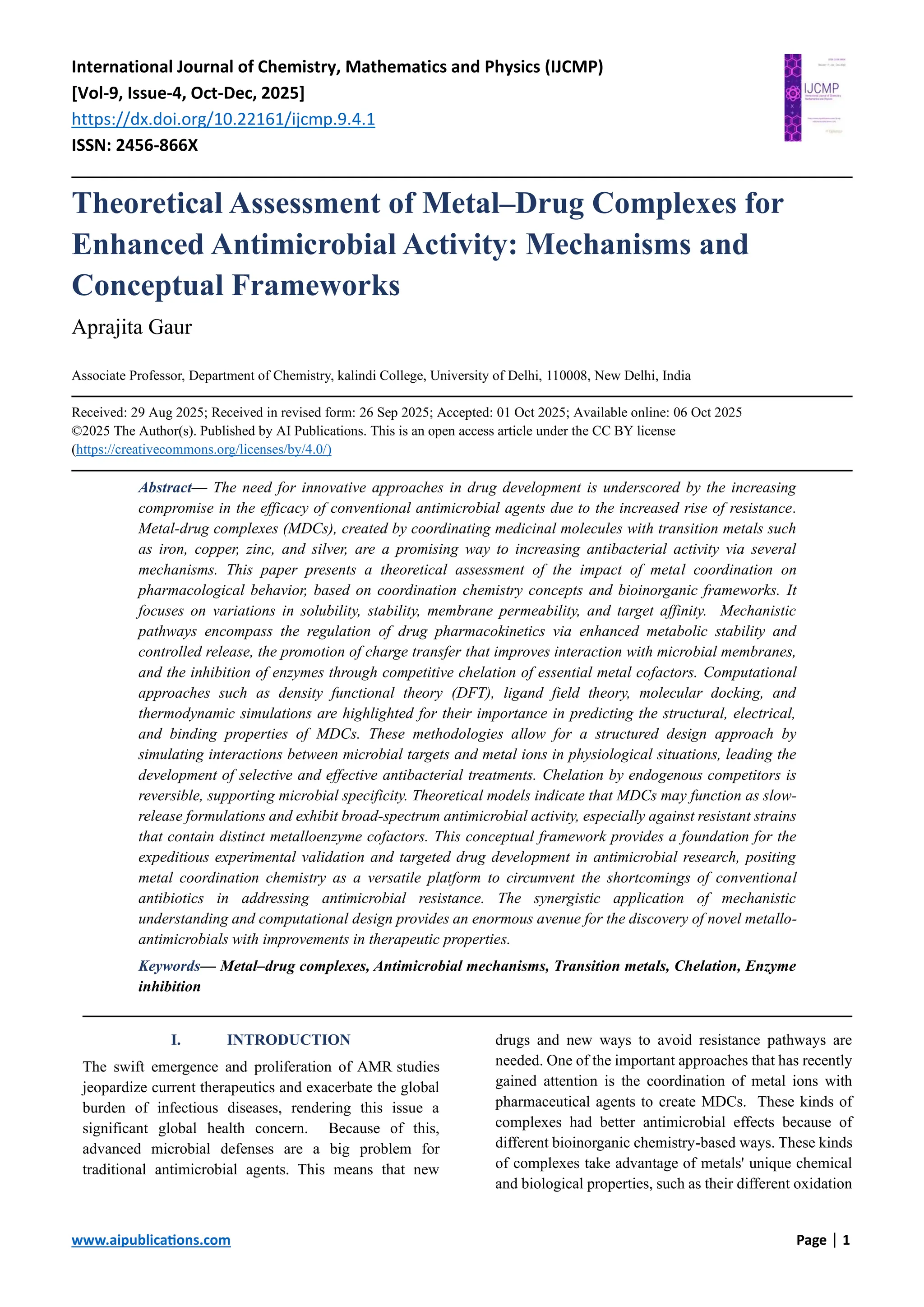 Theoretical Assessment of Metal–Drug Complexes for Enhanced Antimicrobial Activity: Mechanisms ...