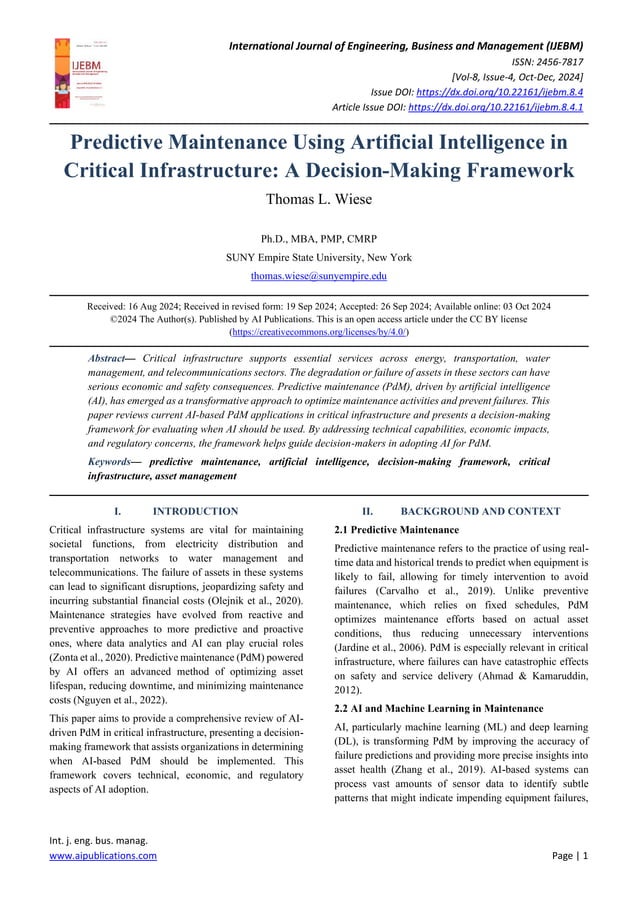 Predictive Maintenance Using Artificial Intelligence in Critical ...