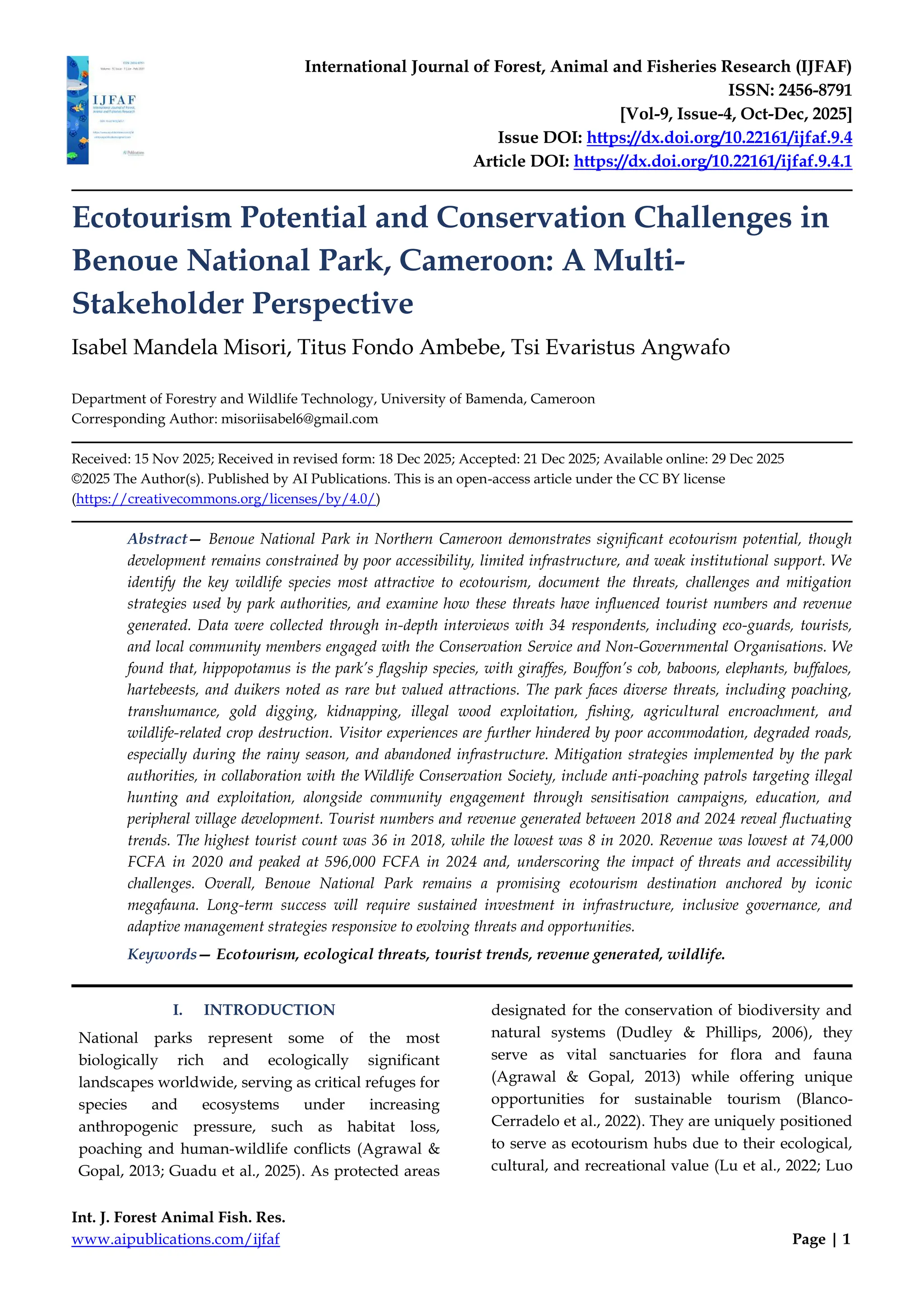 Ecotourism Potential and Conservation Challenges in Benoue National ...